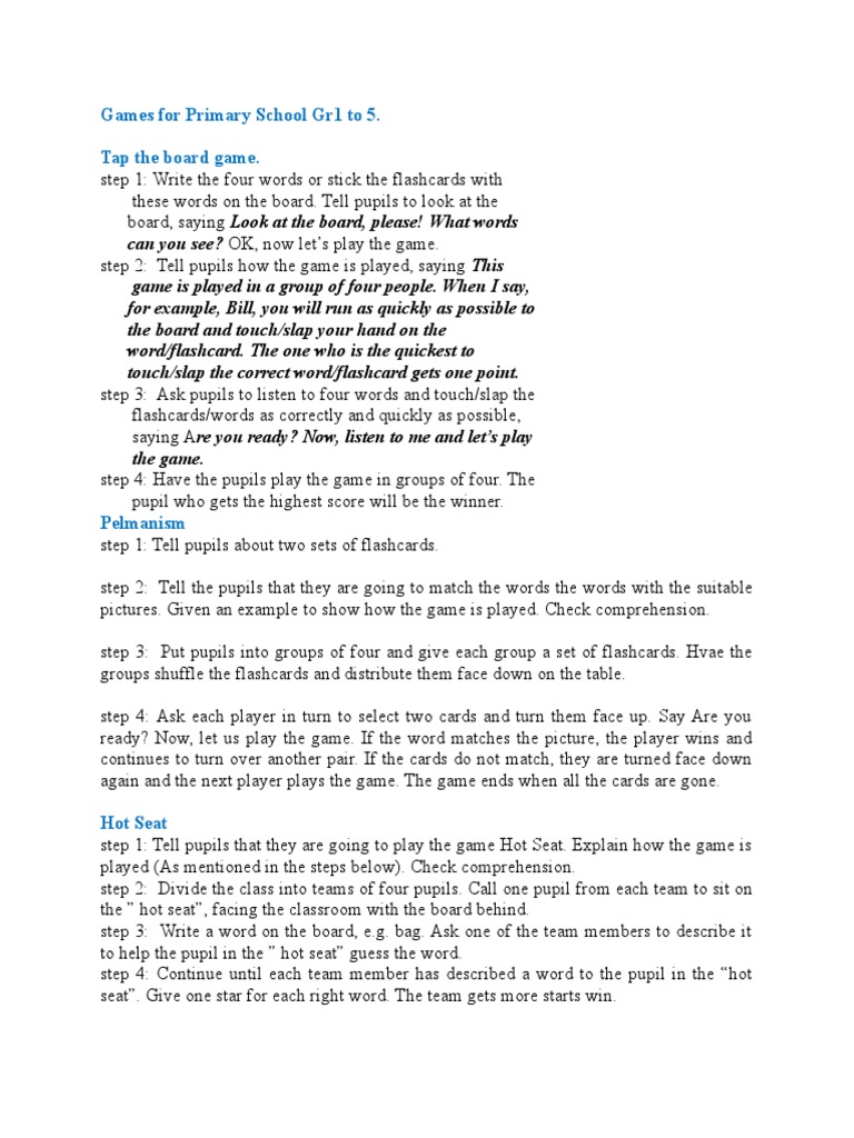 Primary School Games and Activities | PDF | Flashcard