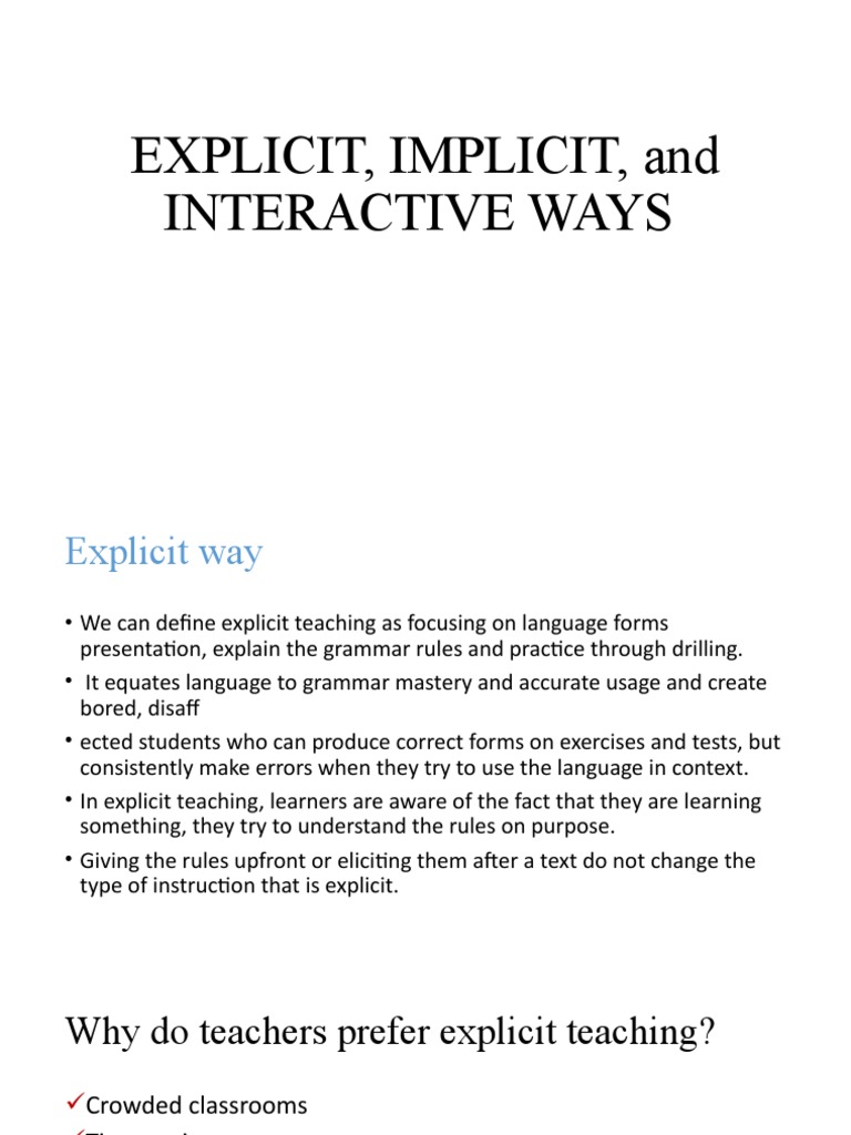 Teaching Grammar: Explicit vs. Implicit Methods | PDF