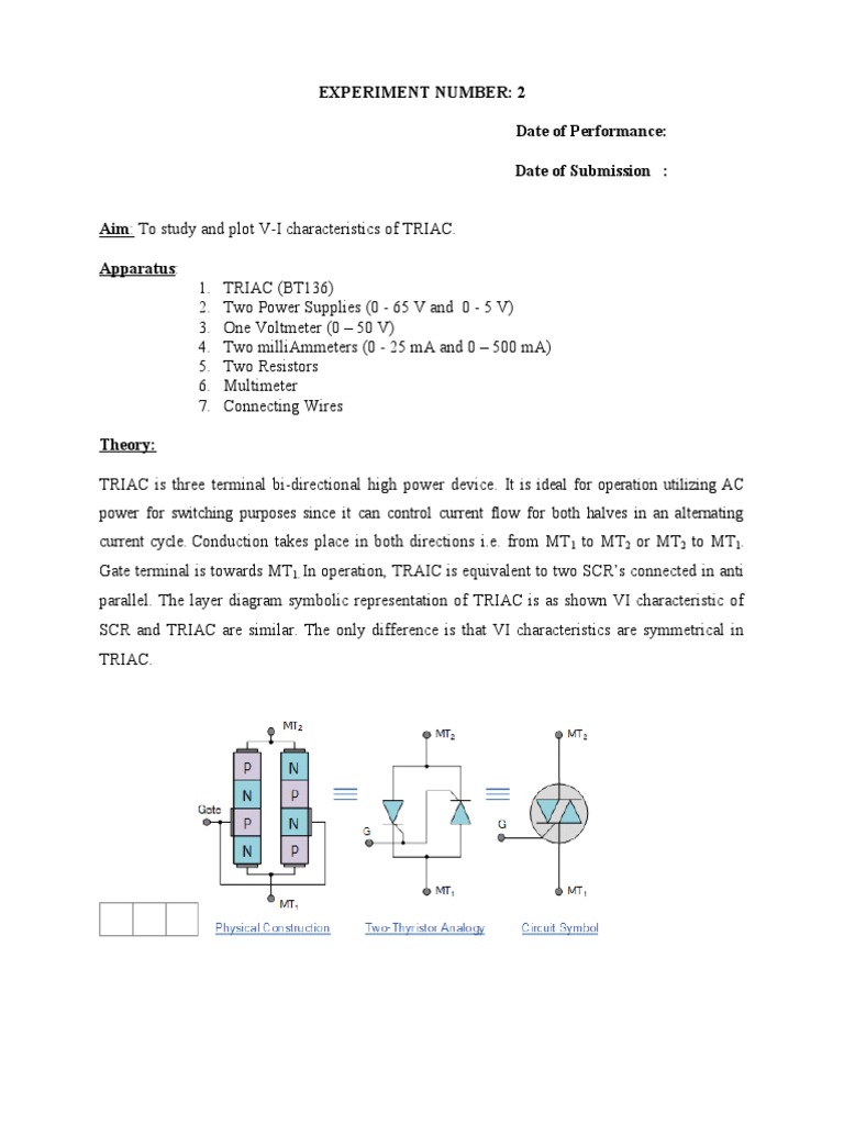 Experiment Number: 2 Date of Performance: Date of Submission | PDF | Electric Power | Electronics