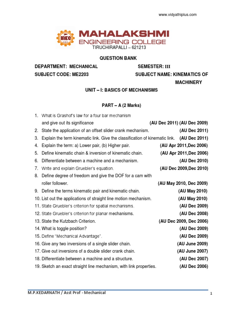 Kinematics of Machinery | PDF | Gear | Belt (Mechanical)
