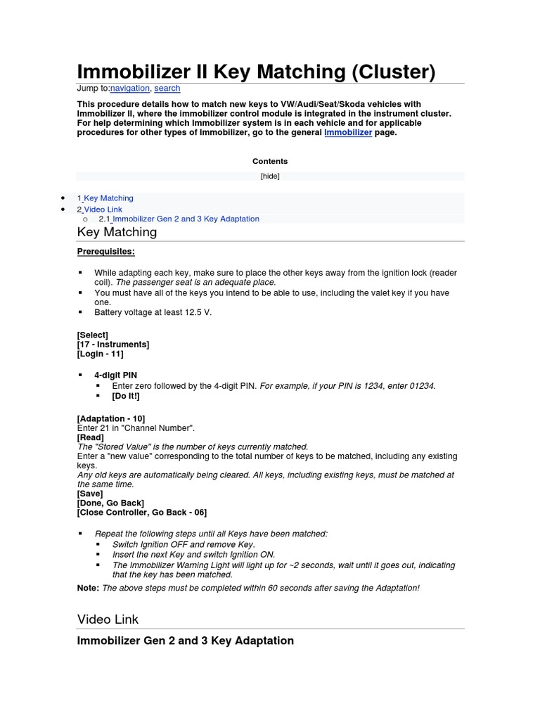 Immobilizer II Key Matching (Cluster) | PDF | Ignition System ...