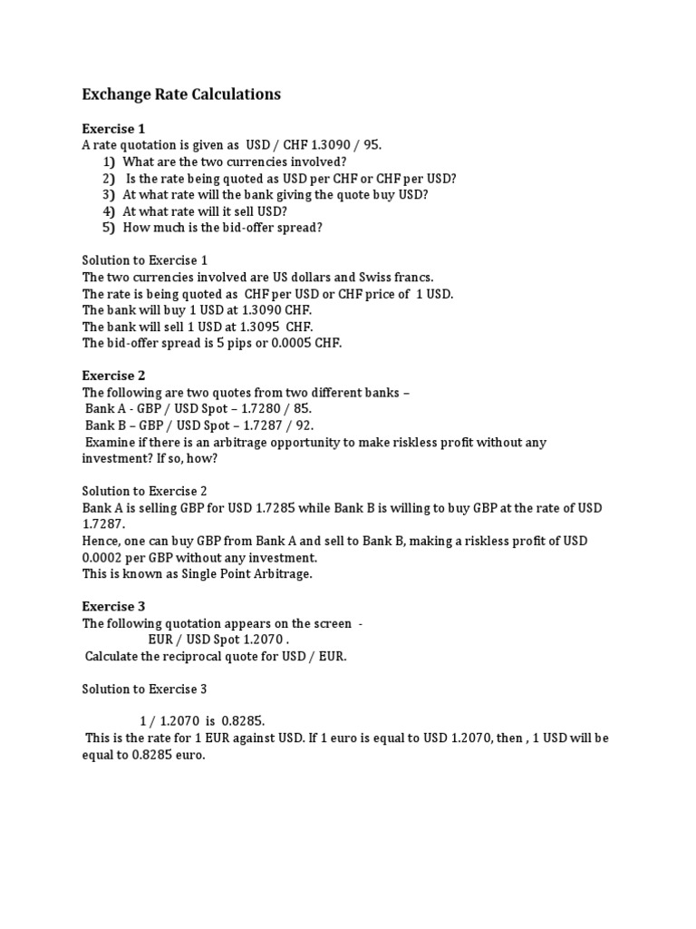 Exchange Rate Calculations: Exercise 1 | PDF | Swiss Franc | Exchange Rate