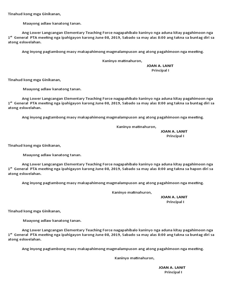 Letter PTA Meeting | PDF