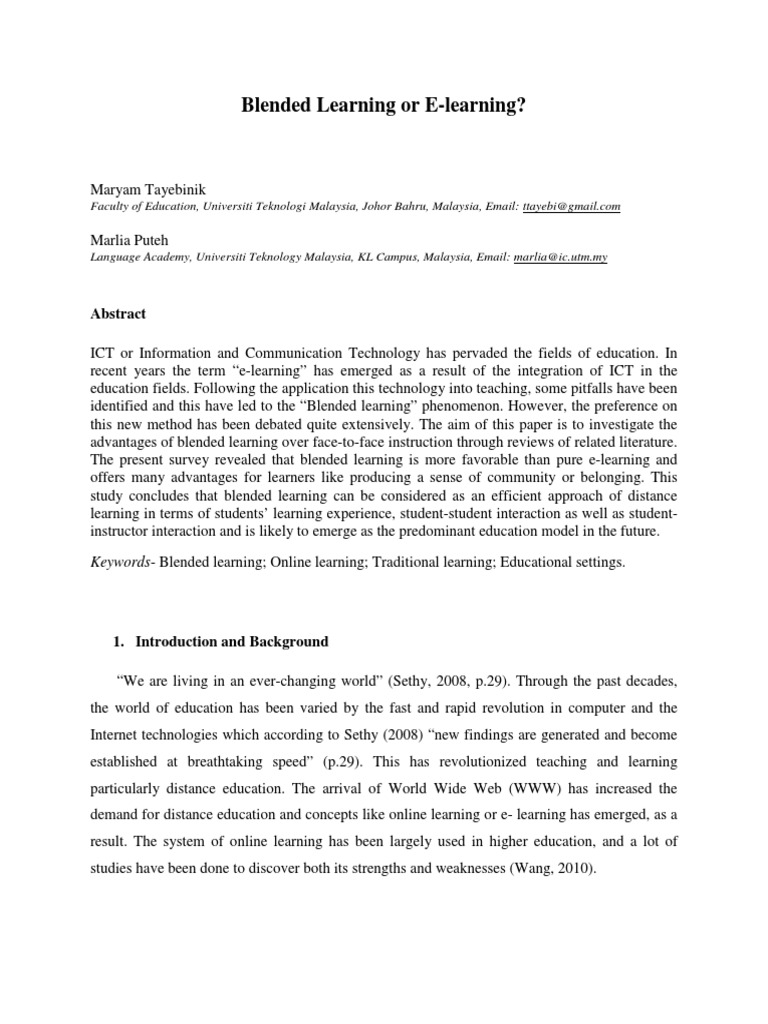 Blended Learning Or Elearning Pdf Educational Technology Distance