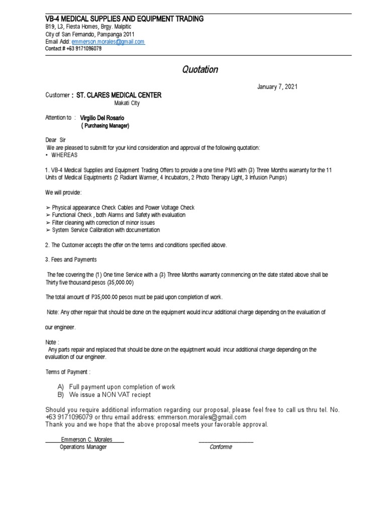 Quotation: Vb-4 Medical Supplies and Equipment Trading | PDF