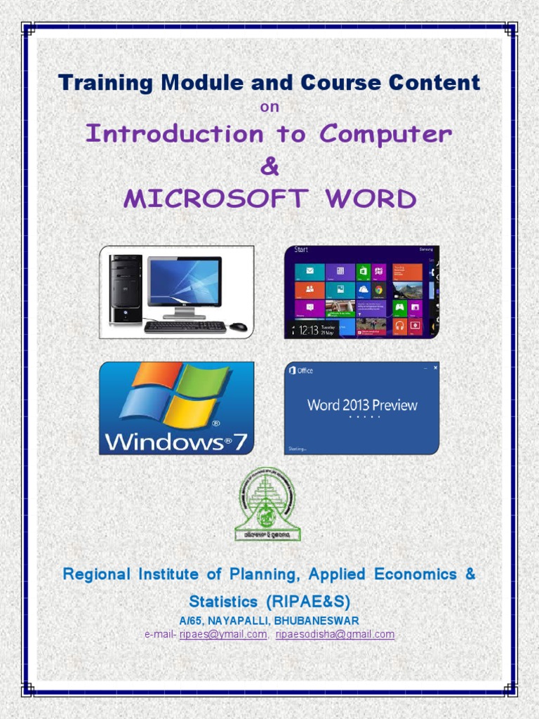 Introduction To Computer & Microsoft Word: Training Module and Course Content | PDF | Computer ...
