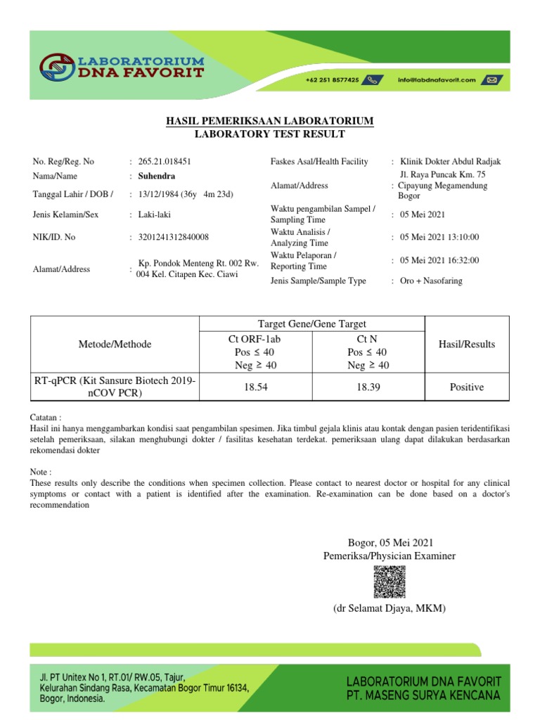 Hasil Pemeriksaan Laboratorium Suhendra | PDF