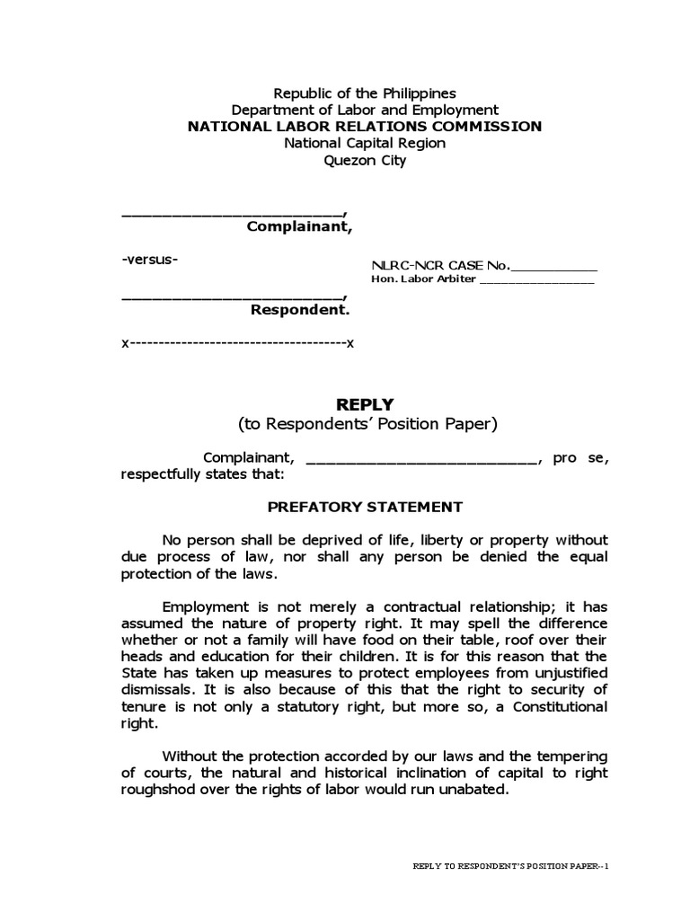 NLRC - Reply To Postn PPR | PDF | Lawsuit | Damages