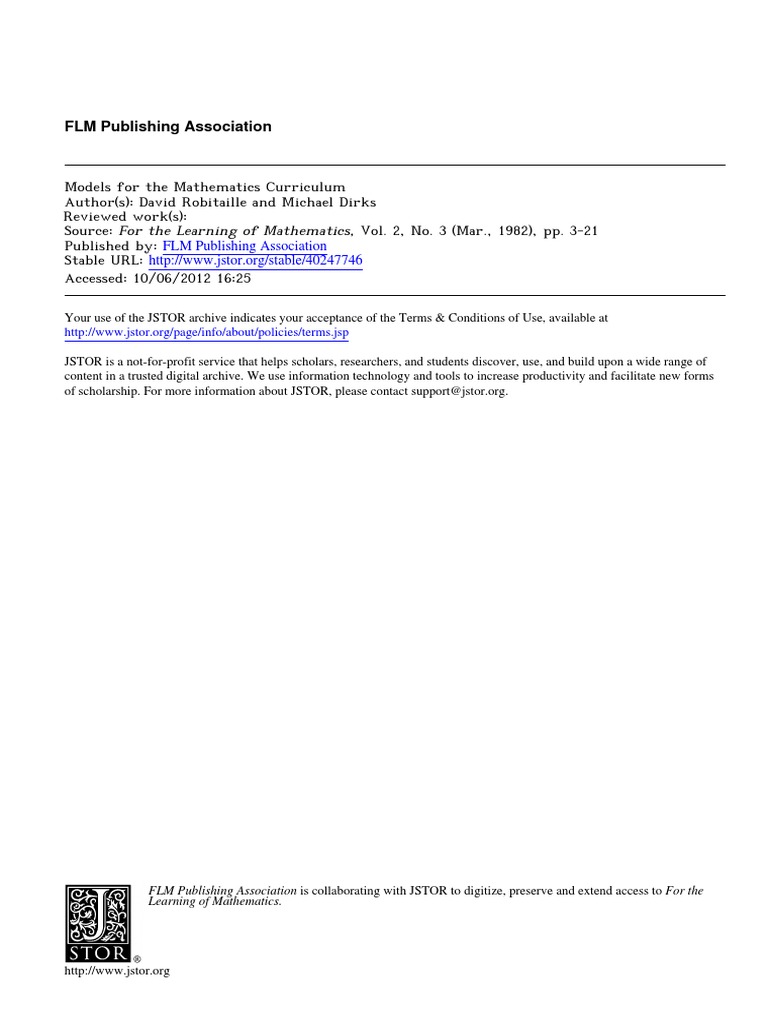 Robitaille, D., & Dirks, M. (1982) - Models For The Mathematics ...