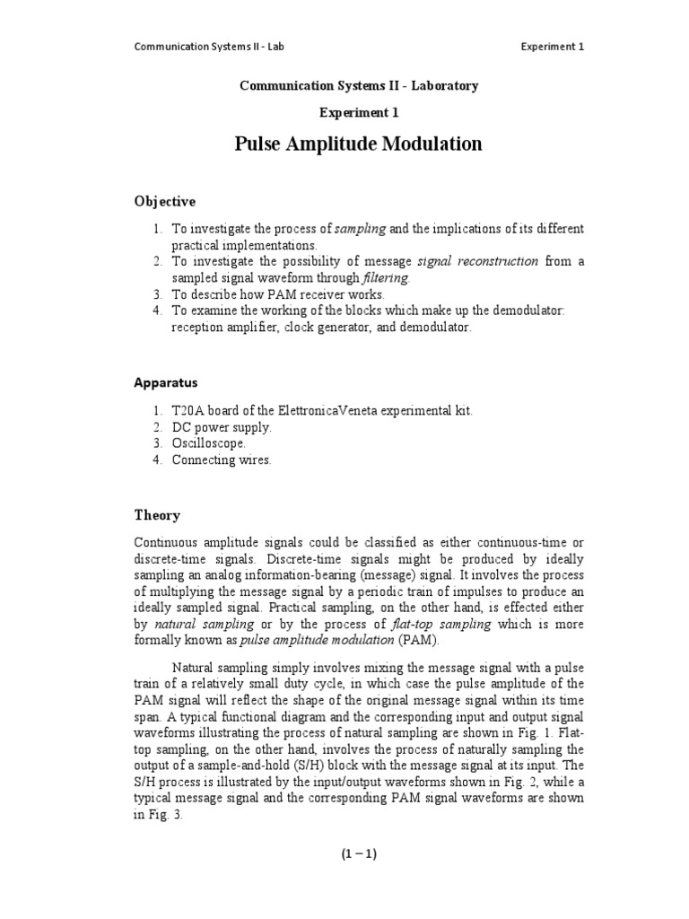 Pulse Amplitude Modulation Lab Experiment | PDF | Sampling (Signal ...