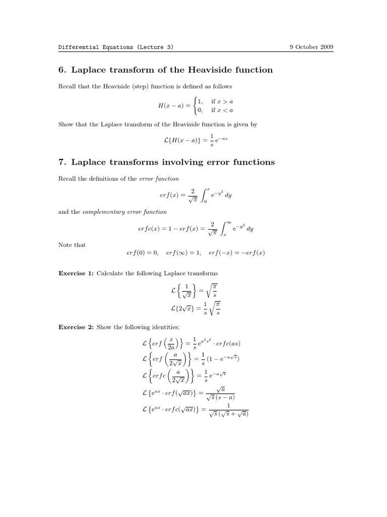 Laplace Transforms of Common Functions Involving the Heaviside Function and Error Functions ...
