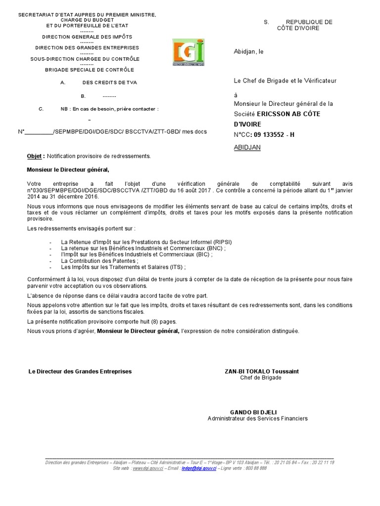 Projet Ericsson Ab Notification Provisoire | PDF | Impôt sur le revenu | Loi publique