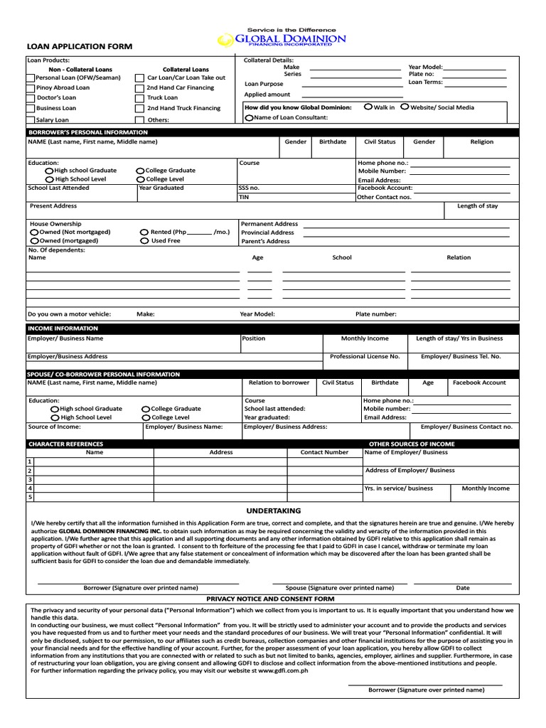Global Application Form | PDF | Loans | Mortgage Loan