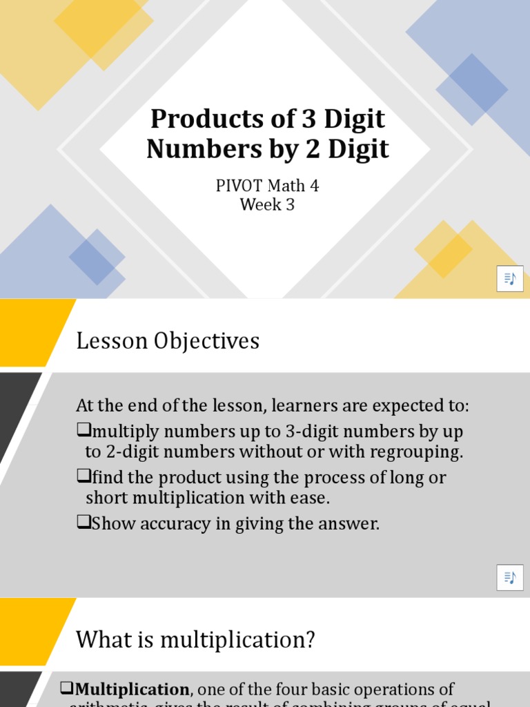 Products of 3 Digit Numbers by 2 Digit Week 2 L1 | PDF | Multiplication ...