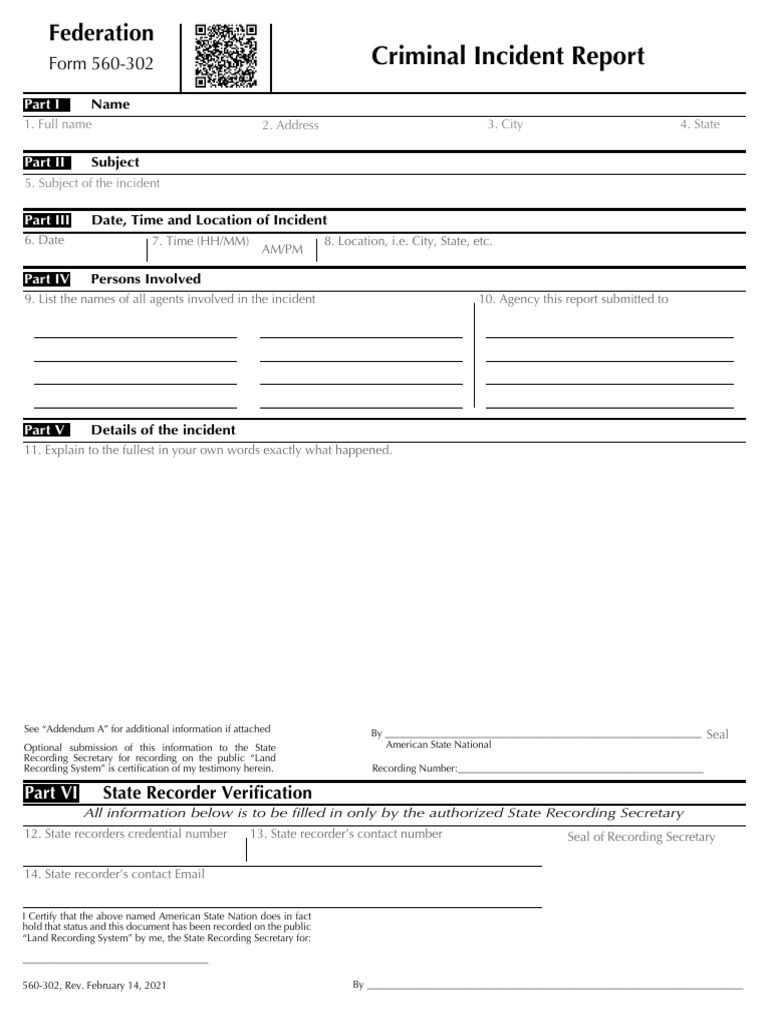 Criminal Incident Report Form 560-302 | PDF | Justice | Crime & Violence