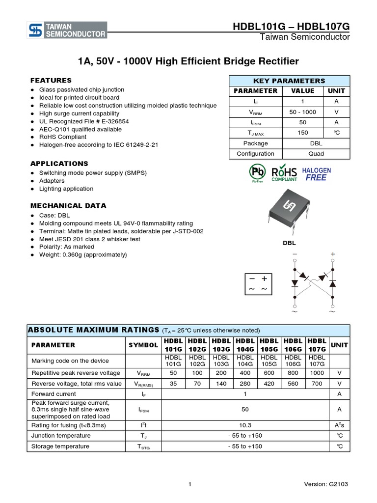 Hdbl101g Series - g2103 | PDF | Diode | Manufactured Goods