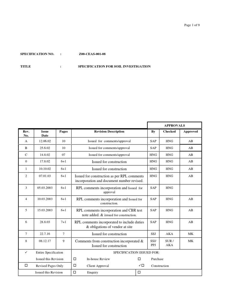 Soil Test Specifications | PDF | Borehole | General Contractor