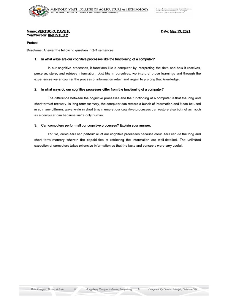 Vertucio, Dave F. (Educ 321-Module 2 Pre-Test) | PDF | Memory | Information