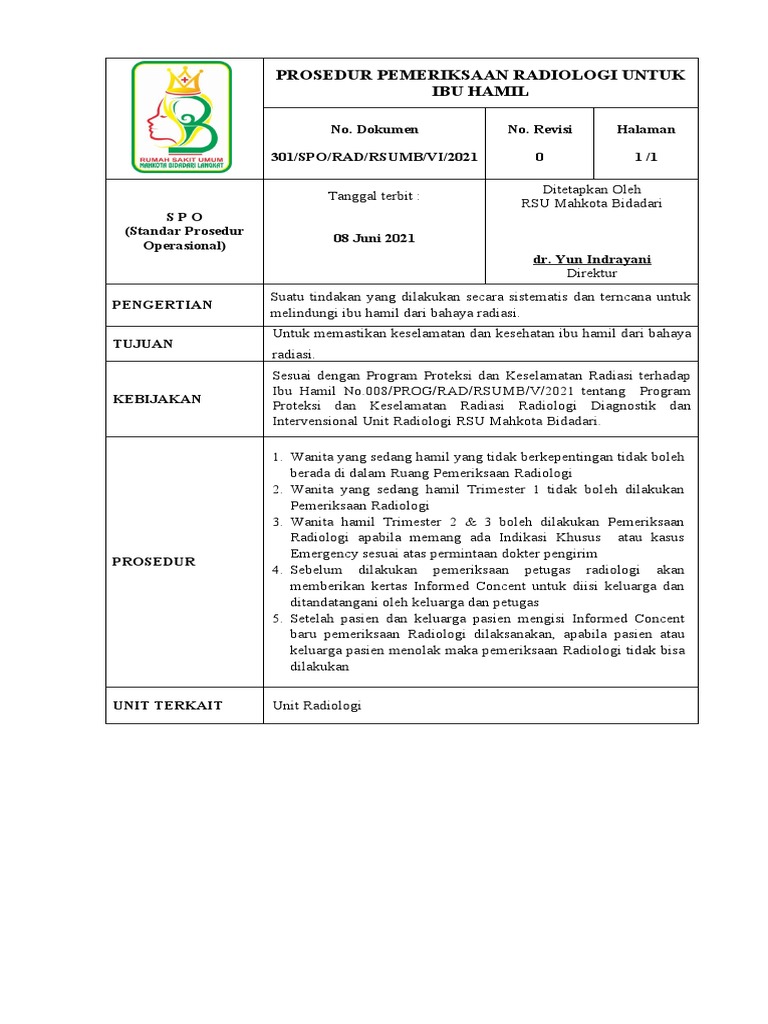 Spo Prosedur Pemeriksaan Radiologi Untuk Ibu Hamil | PDF