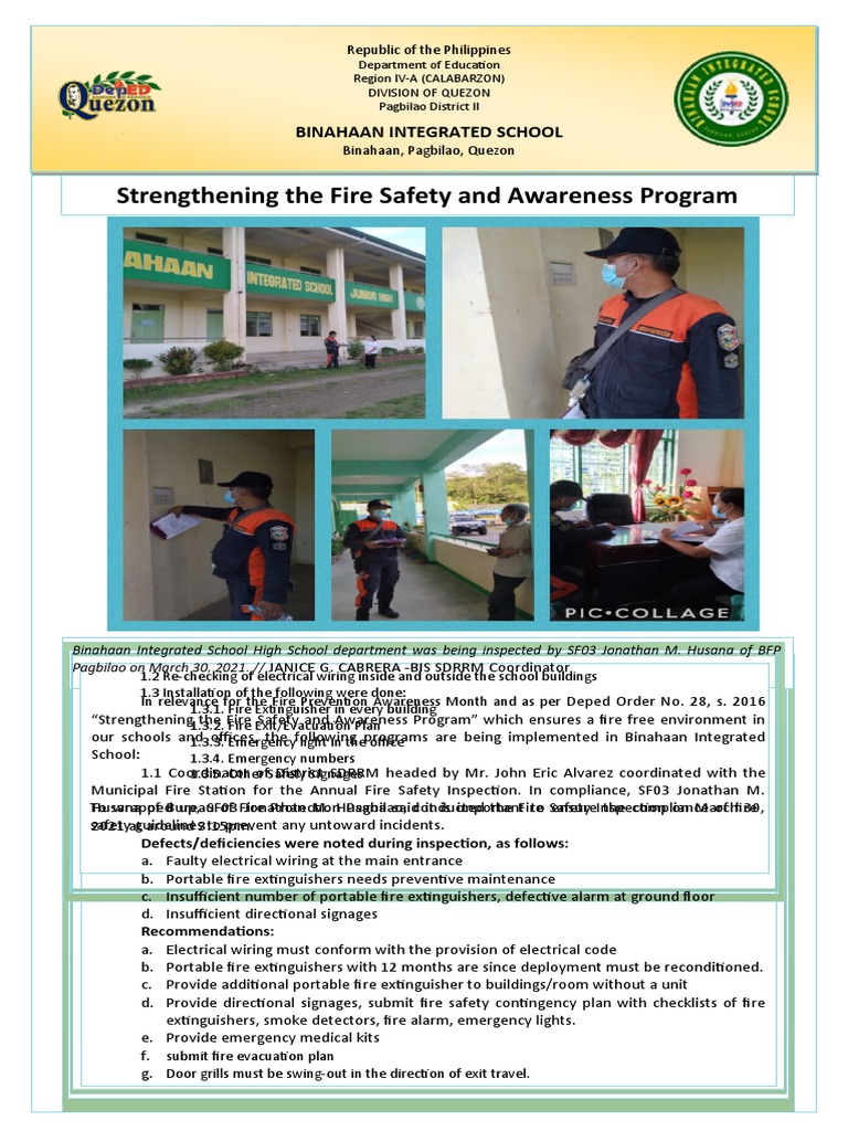 Fire Safety Compliance at Binahaan School | PDF | Fire Safety ...