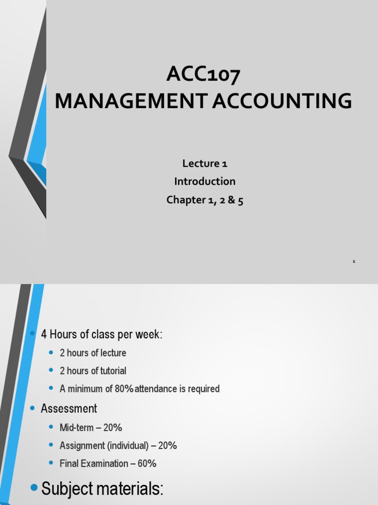 ACC107 Management Accounting: Chapter 1, 2 & 5 | PDF | Management Accounting | Sampling (Statistics)