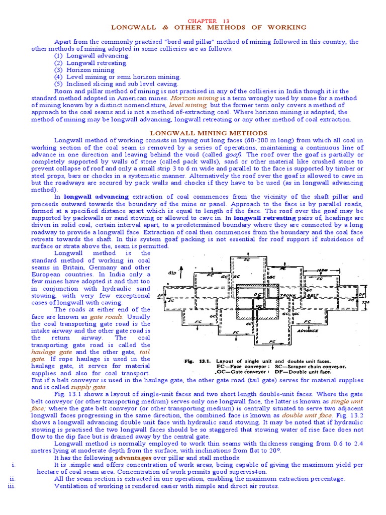 Horizon Mining Level Mining: Longwall & Other Methods of Working | PDF ...