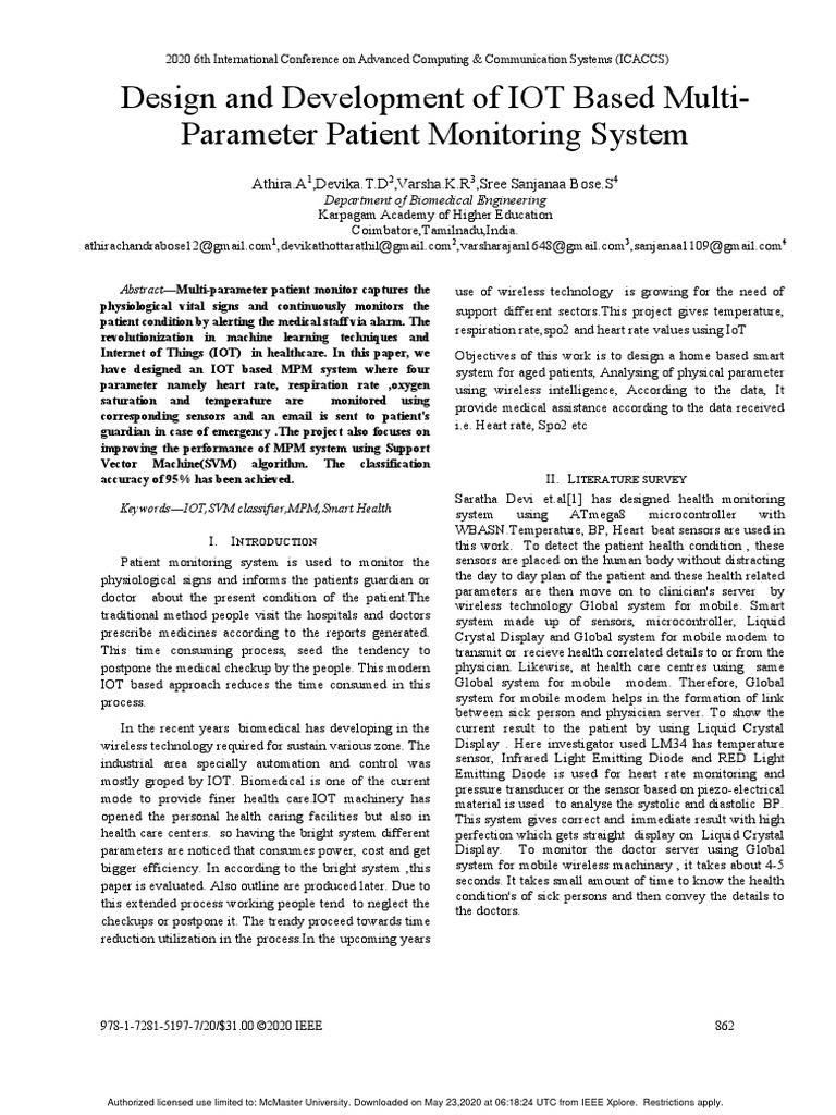 Design and Development of IOT Based Multi-Parameter Patient Monitoring System | PDF | Monitoring ...