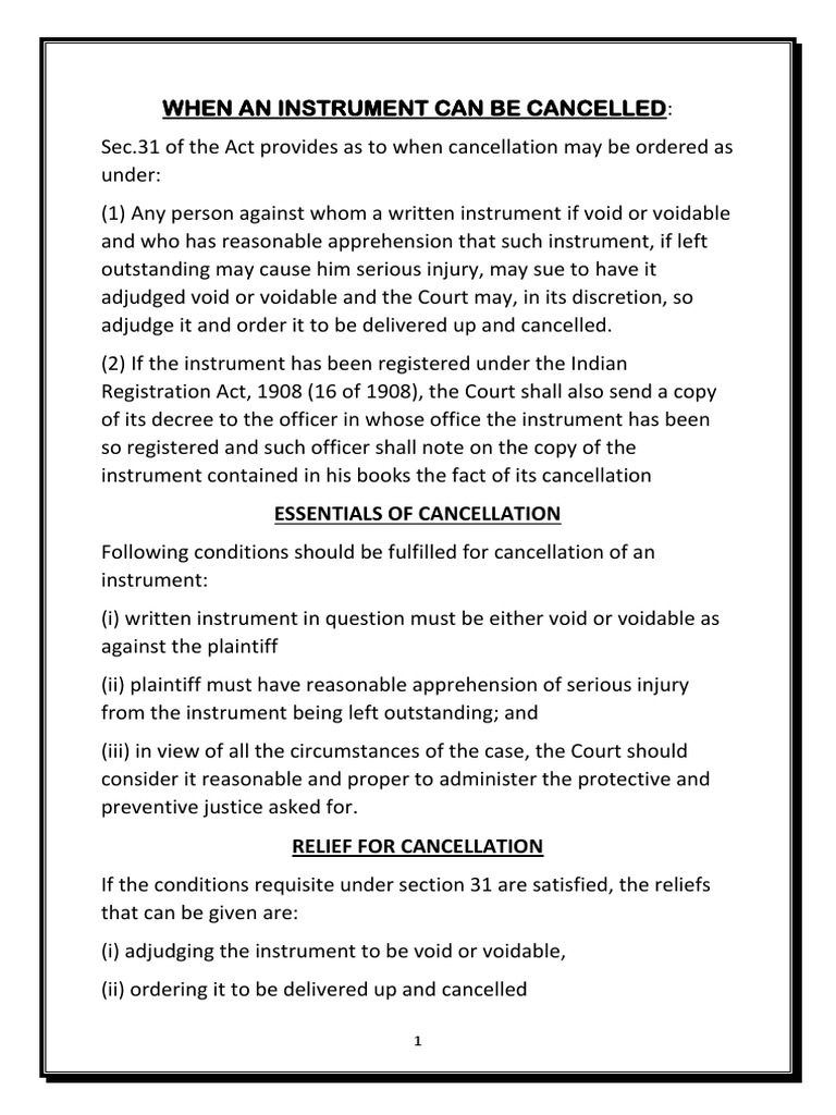 Cancellation of Instruments Under Act | PDF | Civil Law (Legal System ...