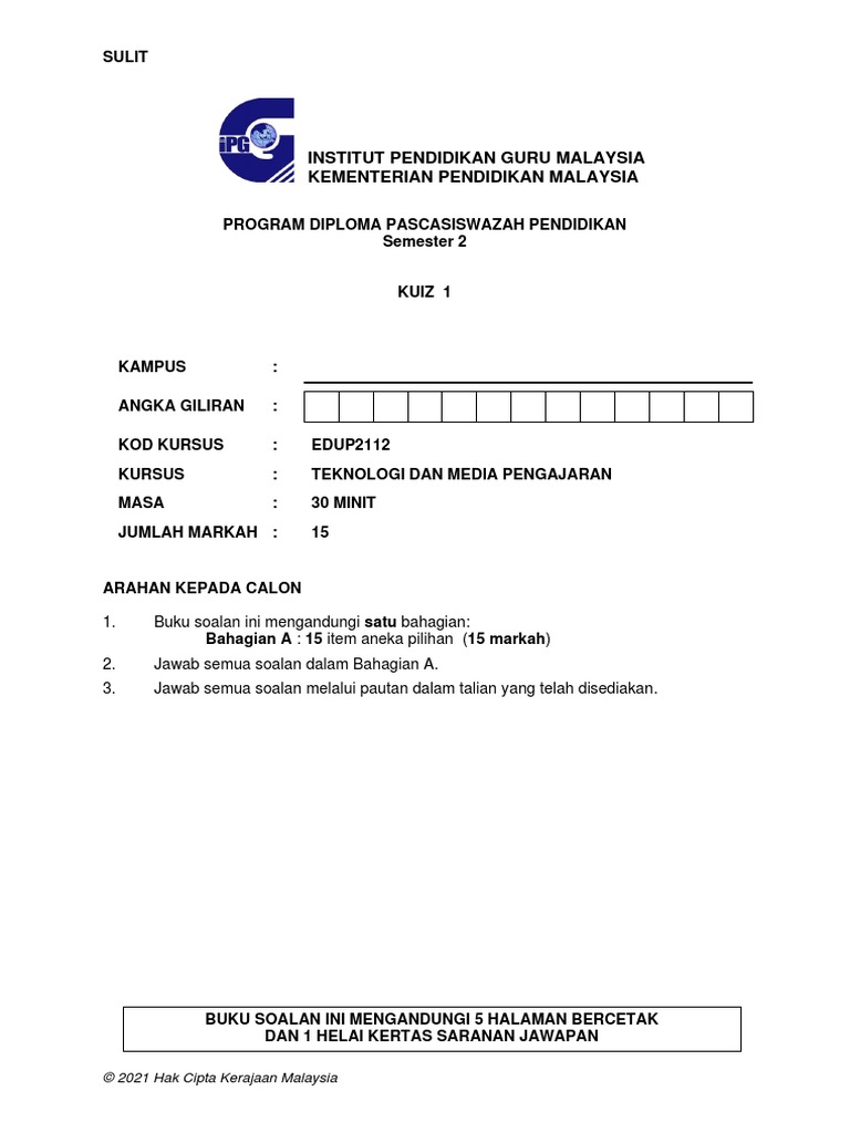 Kuiz1 EDUP2112 | PDF