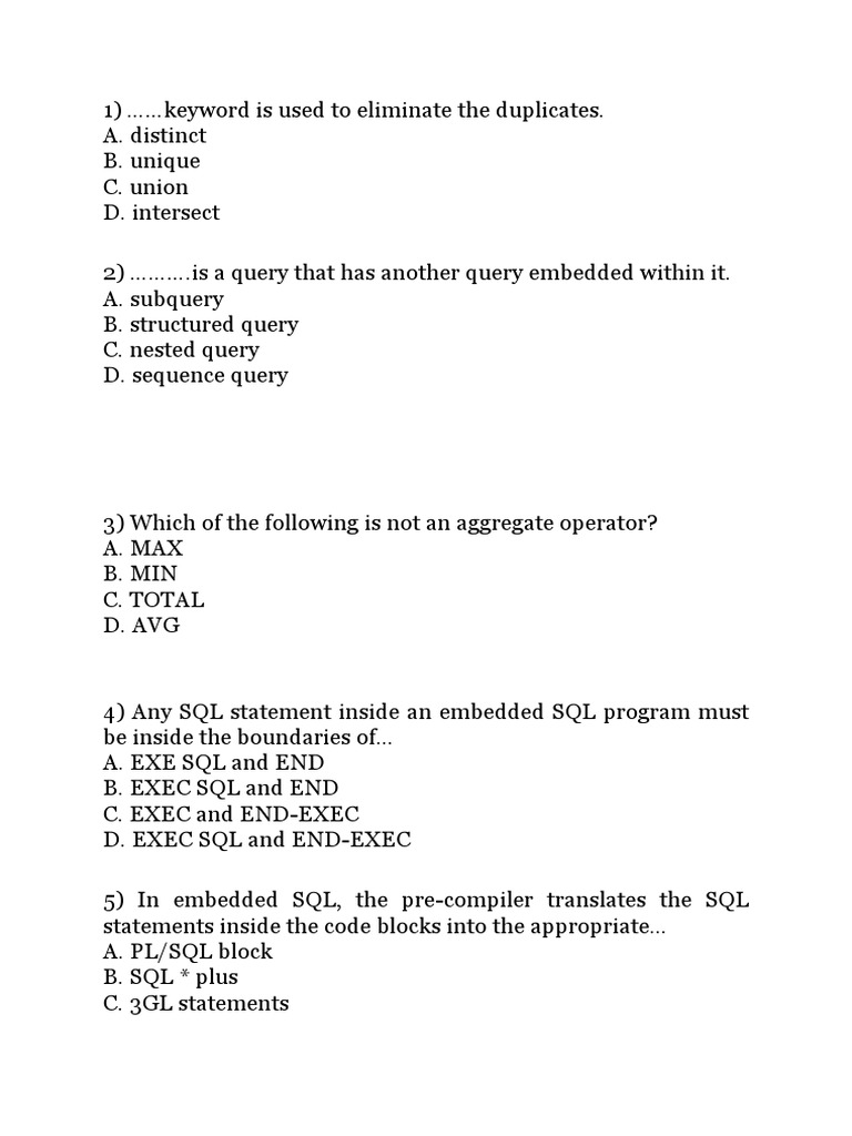SQL MCQ 05 | PDF | Sql | Software Engineering