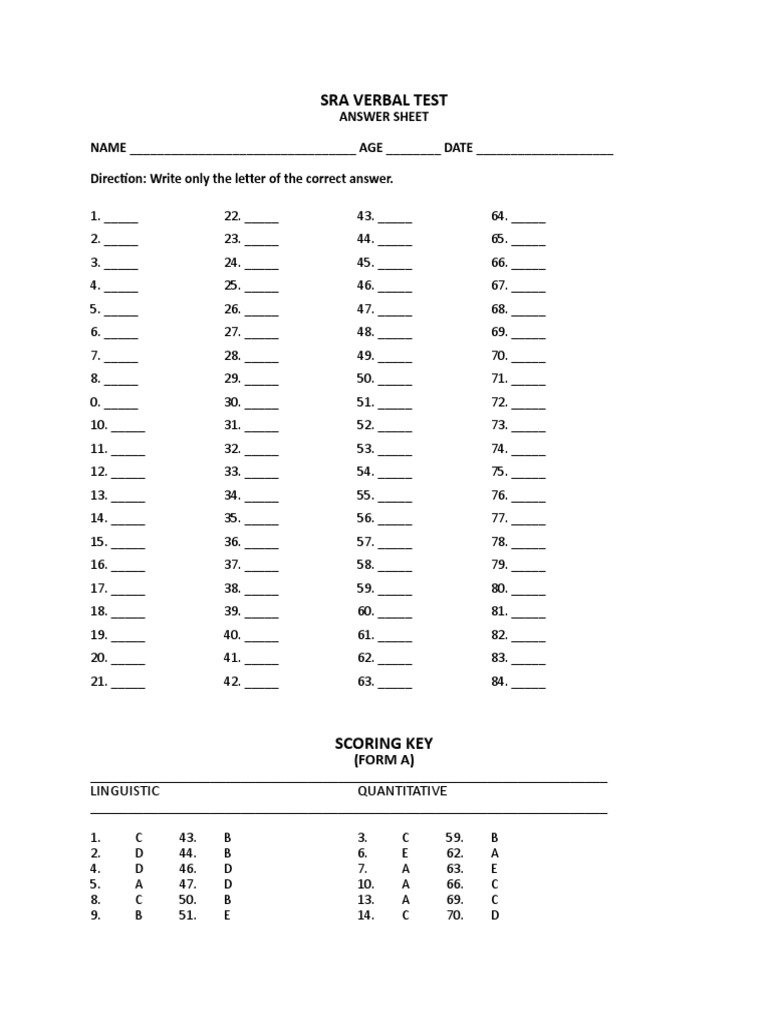 Sra Verbal Test | PDF | Psychometrics | Test (Assessment)