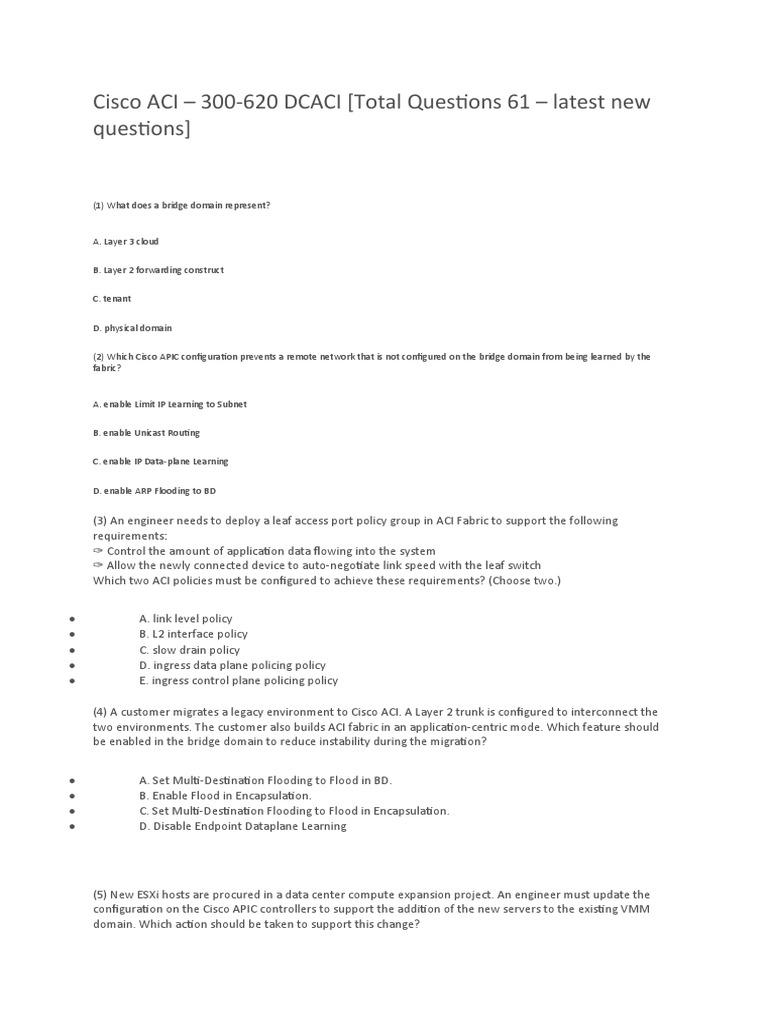 Cisco ACI - 300-620 DCACI (Total Questions 61 - Latest New Questions ...