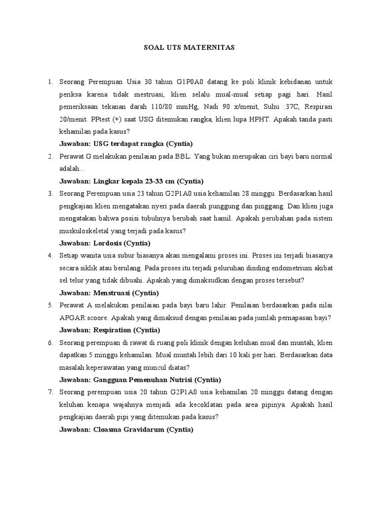Soal Uts Maternitas | PDF