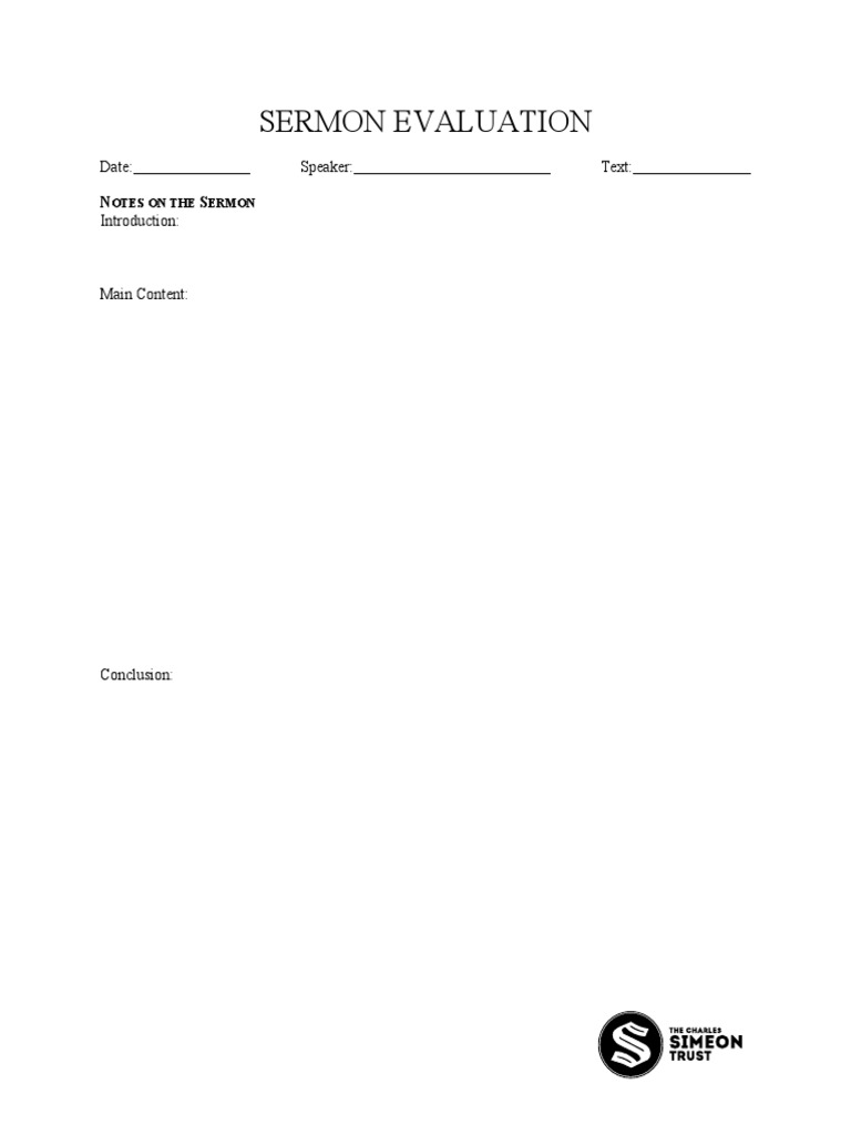 Sermon Evaluation: Date: Speaker: Text | PDF