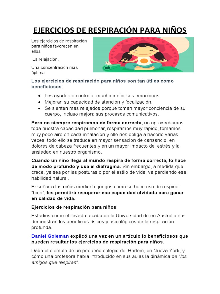 Ejercicios de Respiración para Niños | PDF | Respiración | Estrés ...