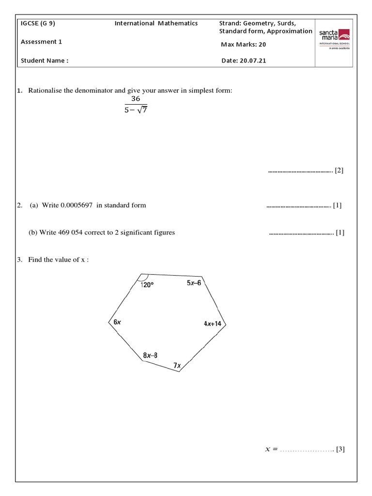 Maths Worksheet For Igcse | PDF