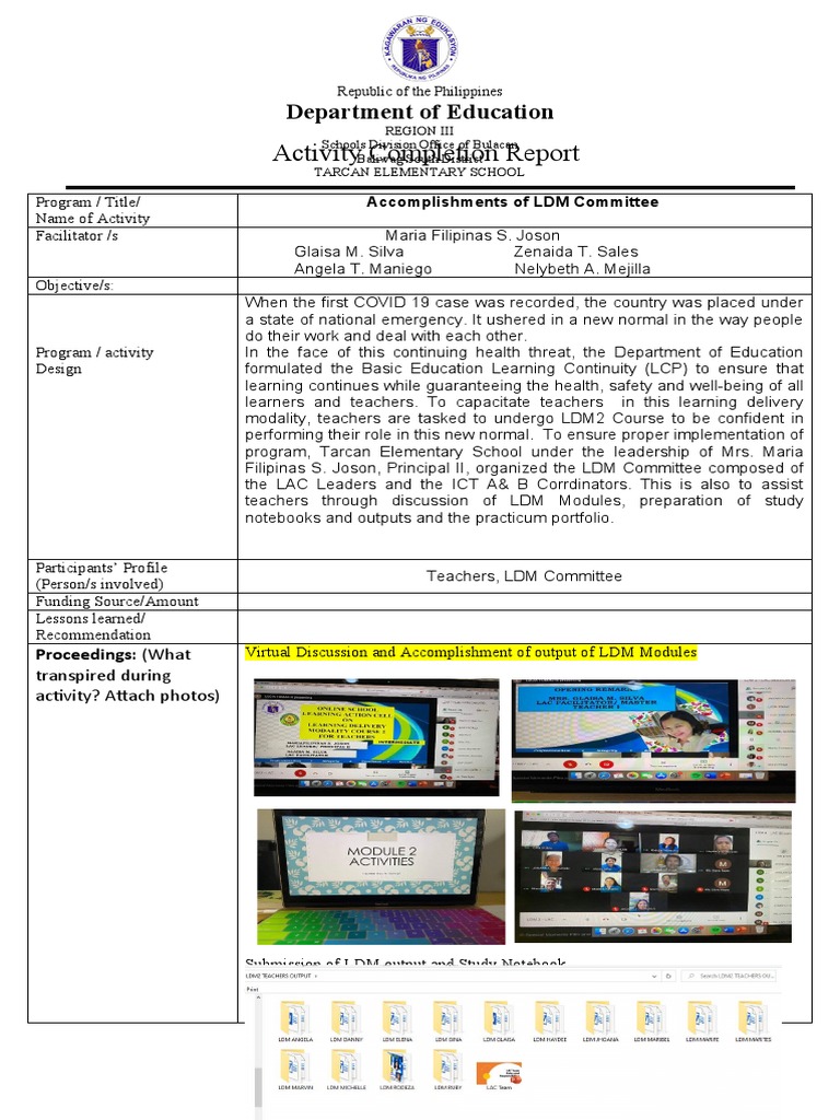 Activity Completion Report: Department of Education | PDF | Pedagogy | Behavior Modification