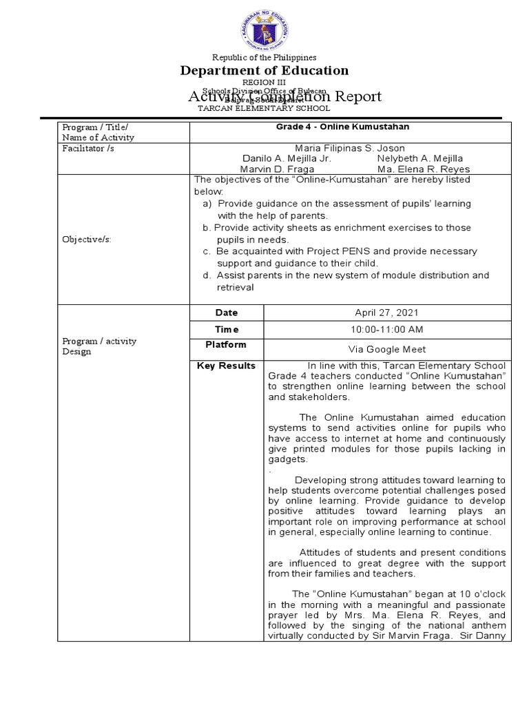 Activity Completion Report: Department of Education | PDF | Educational ...