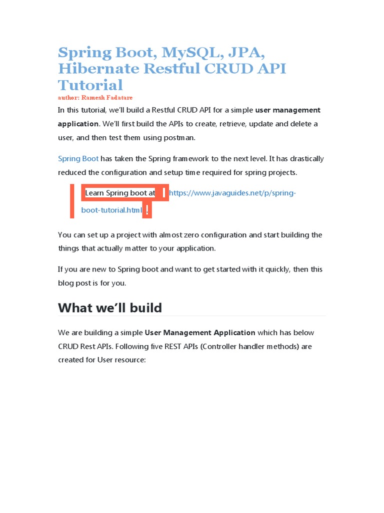 Spring Boot Mysql Jpa Hibernate Restful Crud Api Tutorial Pdf Representational State 8749