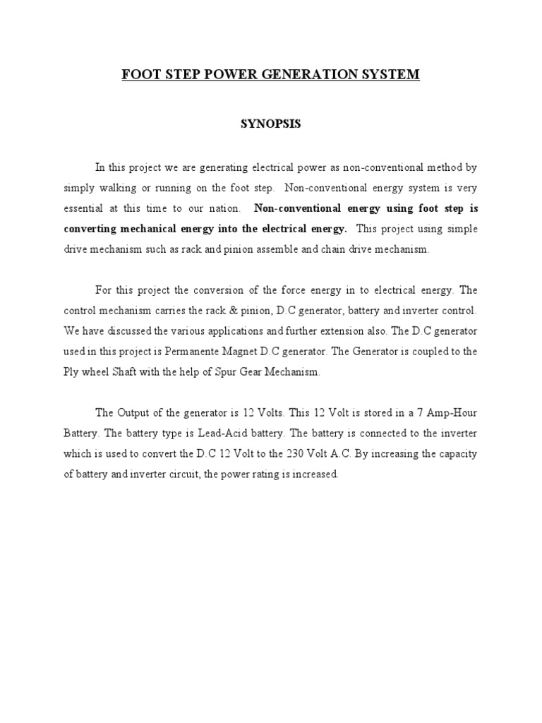 Footstep Power Generation System Overview | PDF | Electric Generator ...
