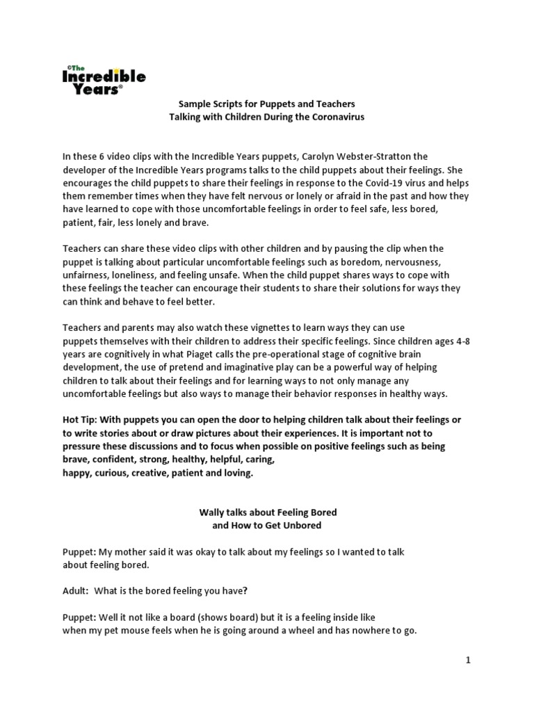Puppet Scripts for Kids' Emotional Learning | PDF | Wellness