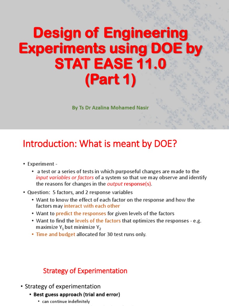 An Introduction to the Fundamental Principles and Applications of Design of Experiments for ...