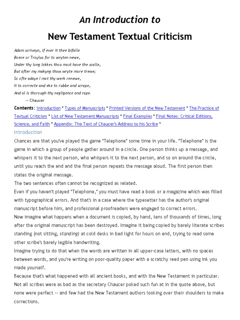 An Introduction To New Testament Textual Criticism | PDF | Textual ...