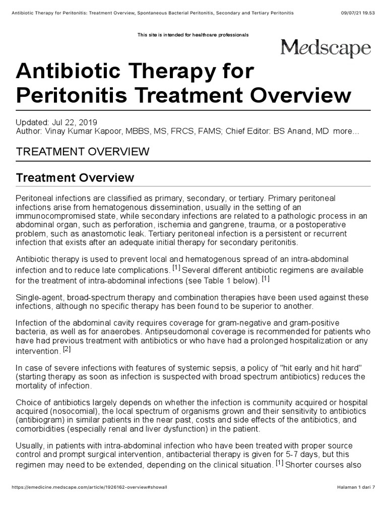 Antibiotic Therapy For Peritonitis: Treatment Overview, Spontaneous ...