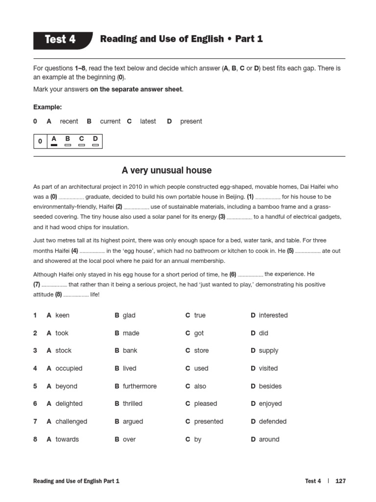 Test 4: Reading and Use of English - Part 1 | PDF
