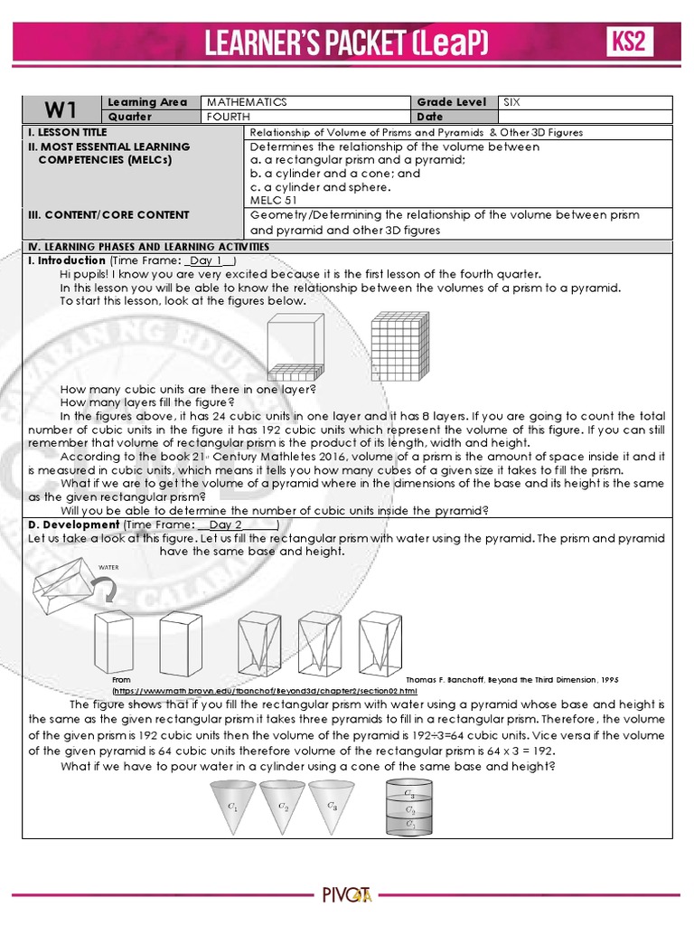 Q4-Mathematics 6 - WEEK 1 | PDF | Volume | Euclid