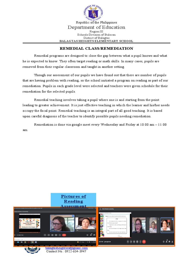 Department of Education: Remedial Class/Remediation | PDF