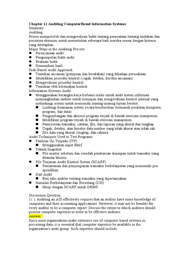 Chapter 11 Auditing Computerbased Information Systems | PDF