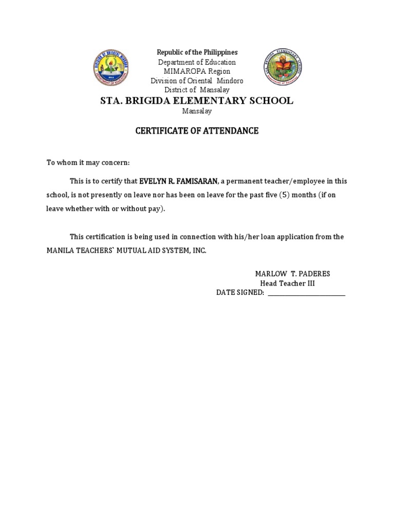 Certificate of Attendance (MTMAS) | PDF | Government | Philippines