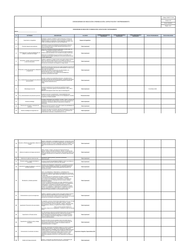SGSST-FT-034 Cronograma de Inducción o Reinducción, Capacitación y Entrenamiento | PDF | Estrés ...
